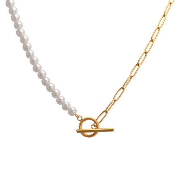 Lumini Jewelry | Jewelry | Norah Paperclip And Pearl Neck 8k Gold ...